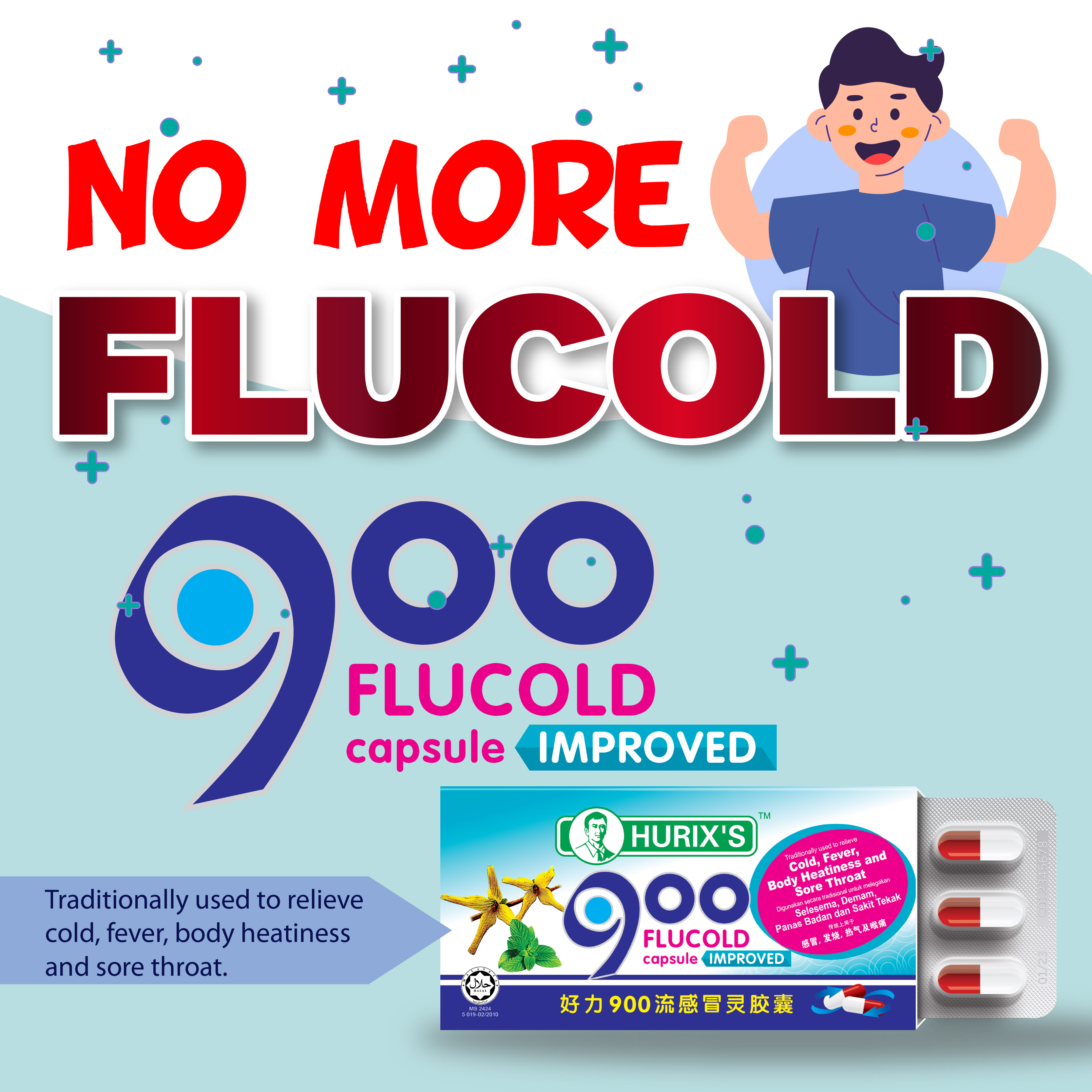 HURIX'S 900 Flucold Capsule Improved - Selesema - Demam - Panas Badan ...