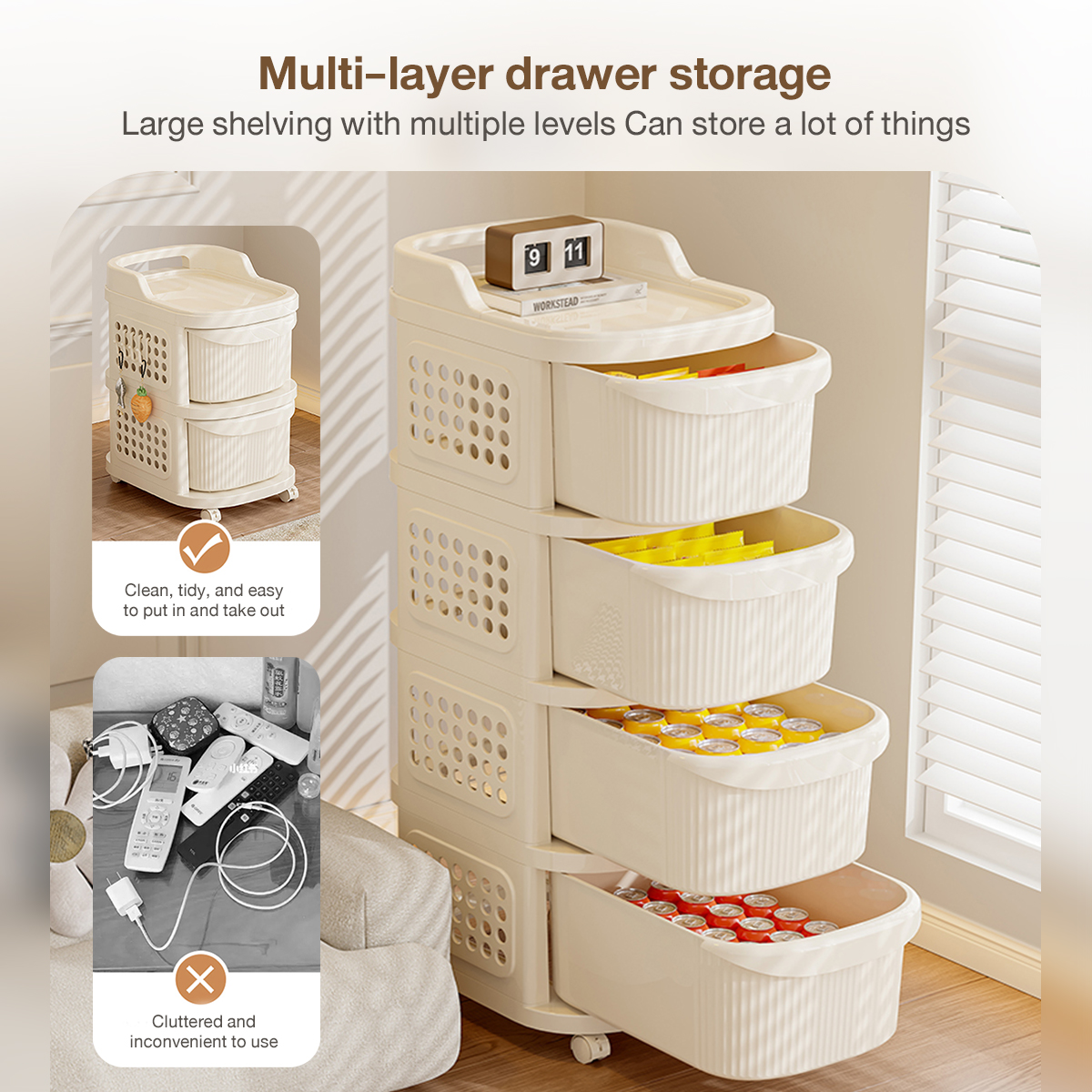 Storage Rack Multi-layer Cabinet with wheels Moveable Drawer Cabinet ...