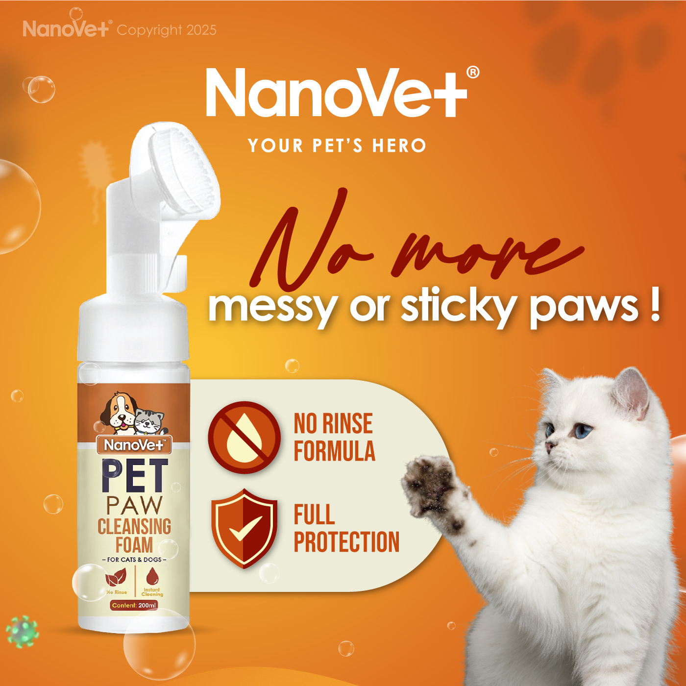 Nanovet® Pet Paw Cleansing Foam for Cat and Dog (200ml) | Shopee Malaysia