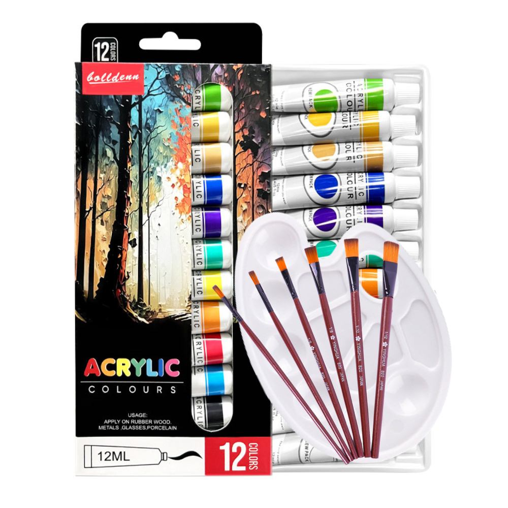 High Grade 12 Color Acrylic Painting Canvas Color Palette And Nylon ...
