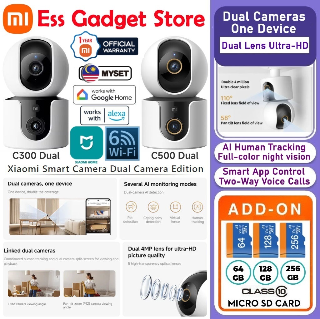 Xiaomi CCTV Smart Camera Dual CAM Edition C300 Dual 3MP 2K I C500 Dual ...