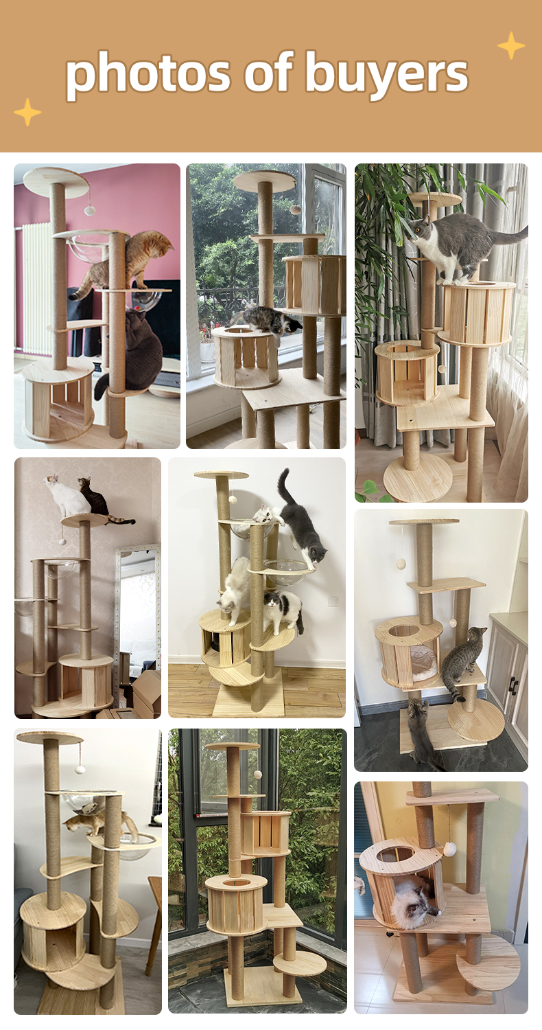 Osti Modern Real Wood Cat Tree Luxury Wooden Cat Tower Condo with ...