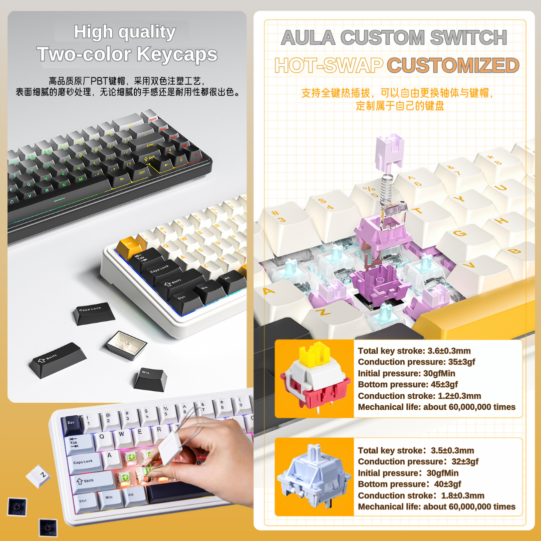 AULA F65 Mechanical Keyboard 67 Keys 3mode Hot Swappable RGB Customized ...