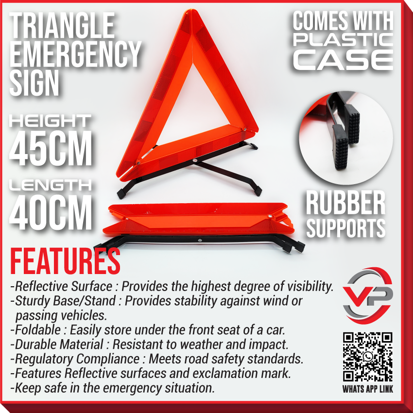 PVC TRIANGLE EMERGENCY WARNING SIGN FOLDABLE STOP SIGN REFLECTIVE STAND ...