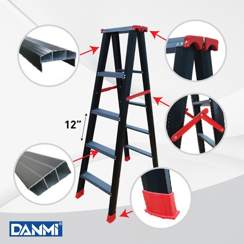 DANMI Extra Heavy Duty Double Sided Ladder High Quality Black Aluminium ...