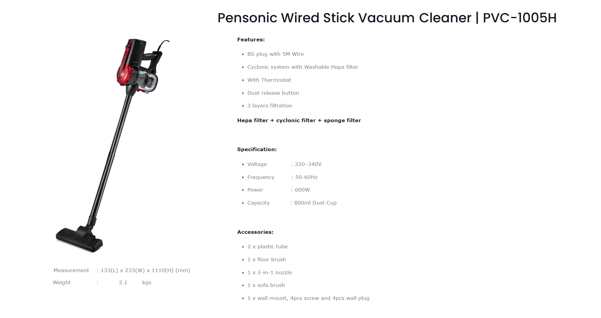 2025 Pensonic Wired Stick Vacuum Cleaner Handheld Vaccum 2 In 1 Vacum ...