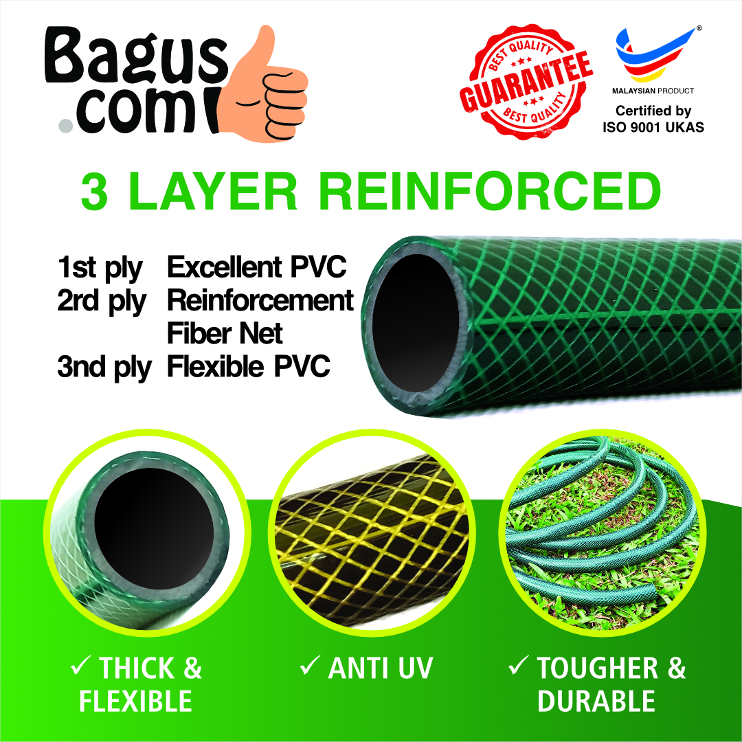 My Bagus Quality Reinforced PVC Flexible Garden Hose with Hose Clip ...