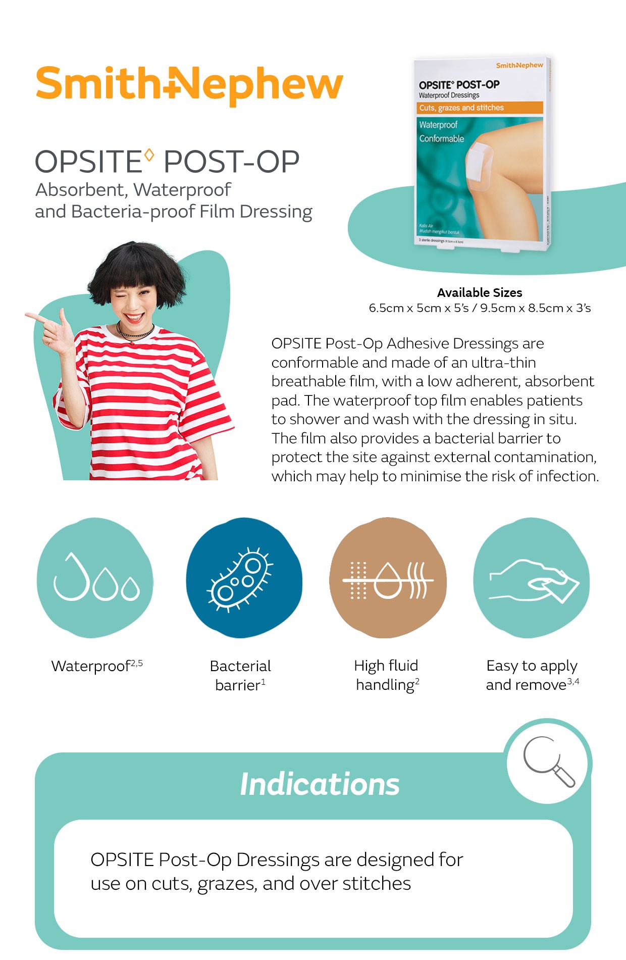 Smith+Nephew Opsite Post-OP Waterproof Dressings (9.5cm x 8.5cm x 3's ...