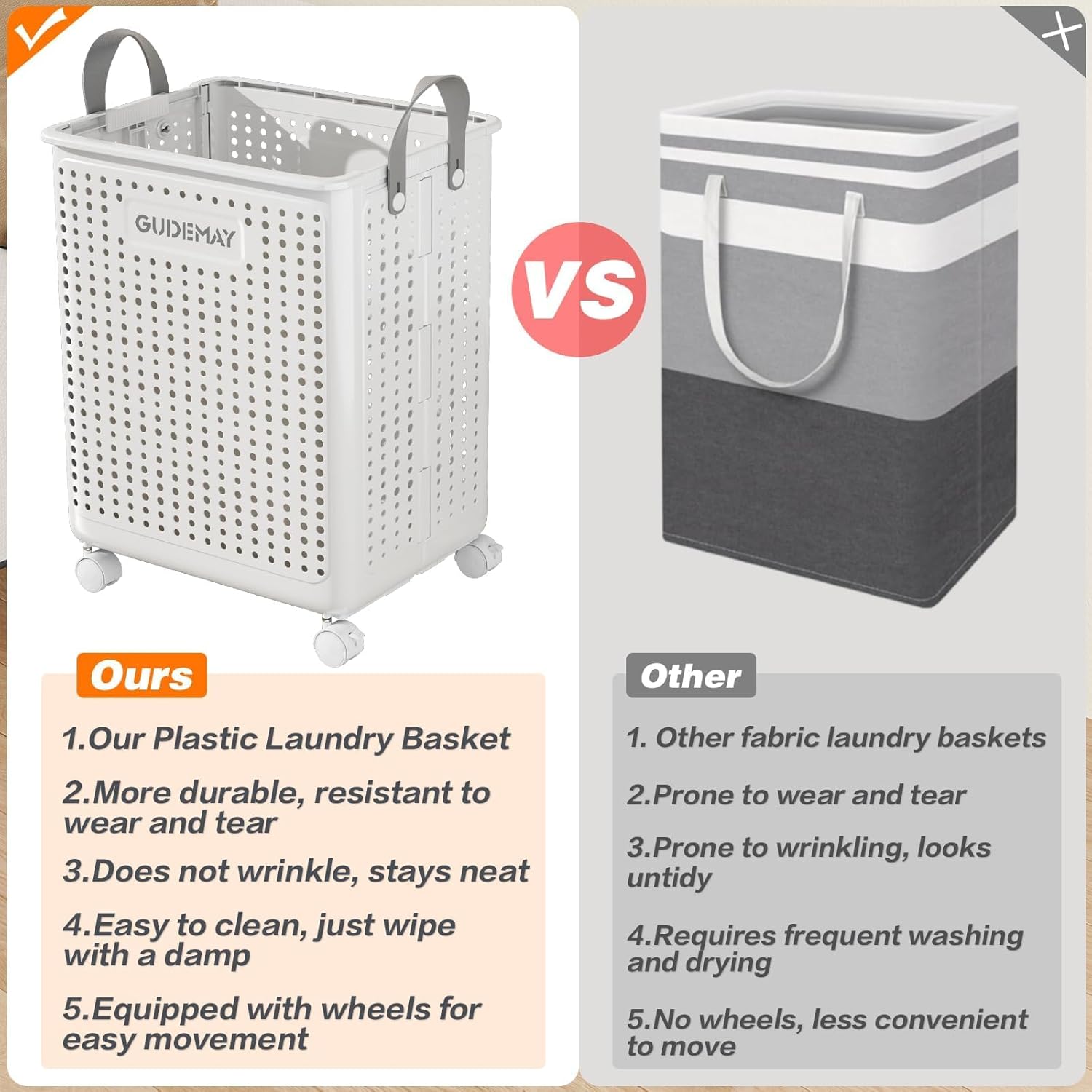 Collapsible Laundry Basket with Wheels and Handle Foldable Clothes ...