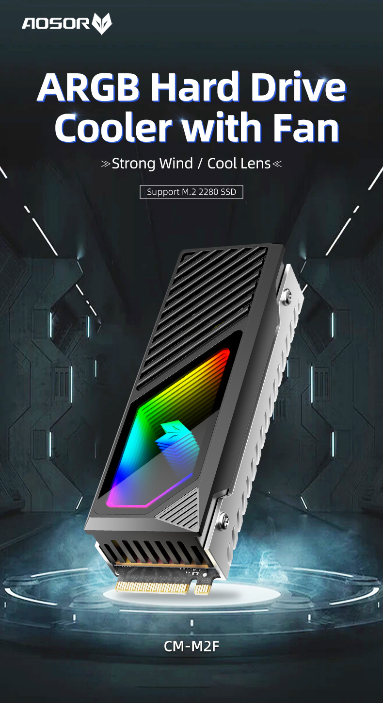 COOLMOON AOSOR M.2 NVME SSD Heat Sink with FAN ARGB 5V3Pin Cooler AURA ...