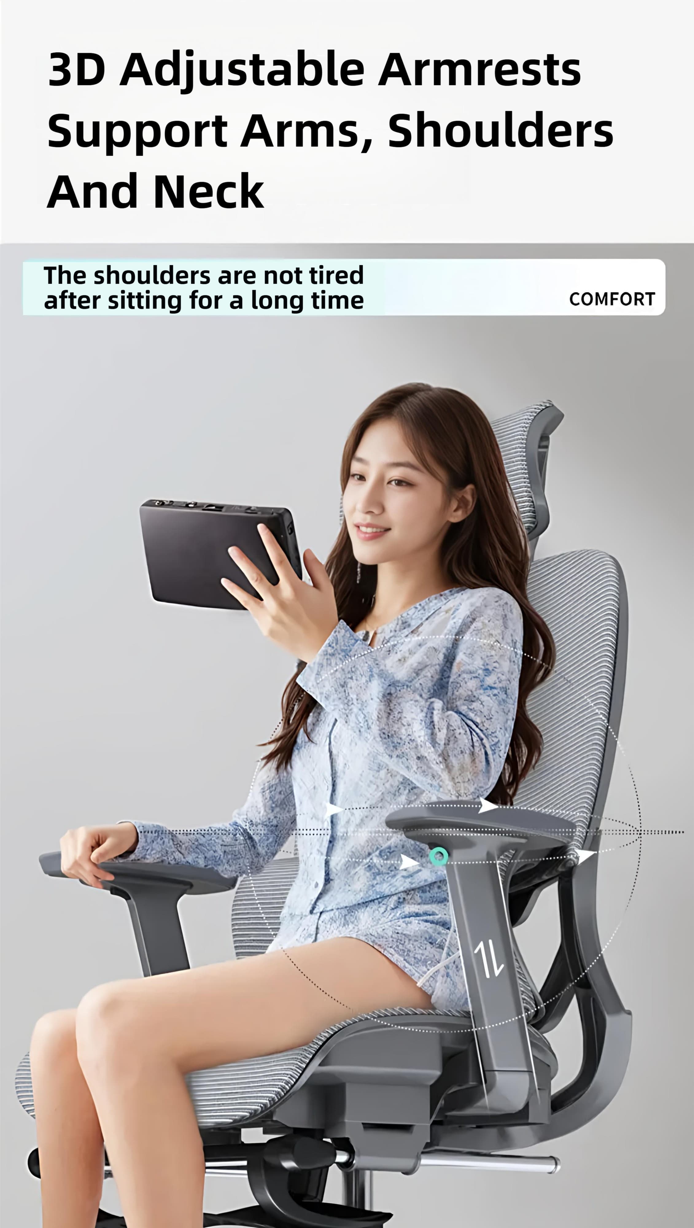 EM - Ergonomic Chair Adjustable Breathable Design Long Sitting Comfort ...