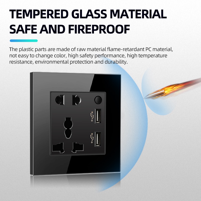 (Ready Stock) Black Style Wall Power Switch Socket Tempered Glass Panel ...