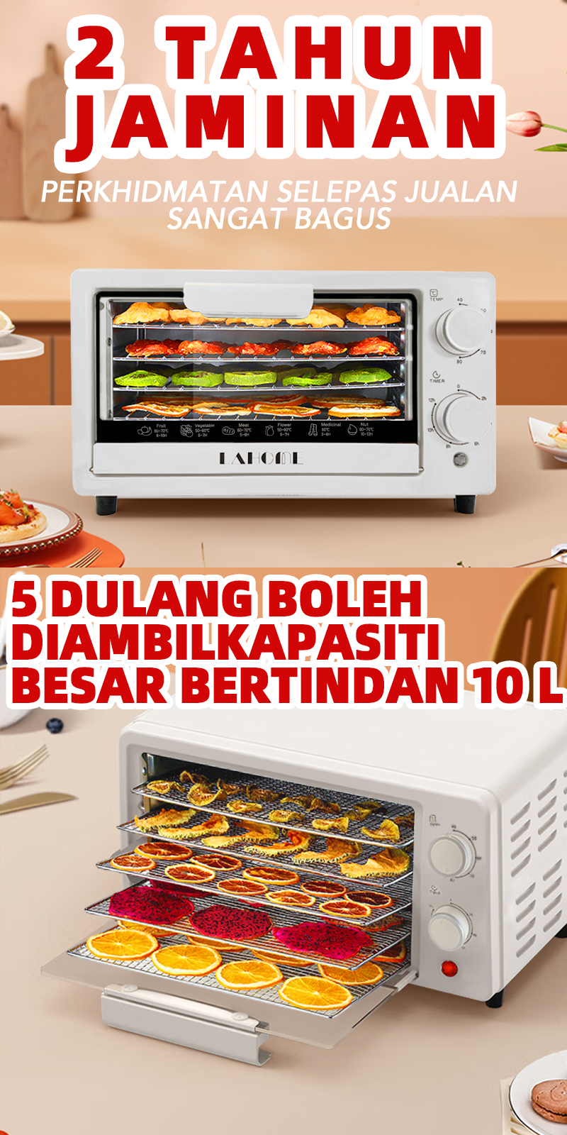 LAHOME 5 Trays Timer Food Dehydrator Machine (10L) Fruit Dryer Dryed ...