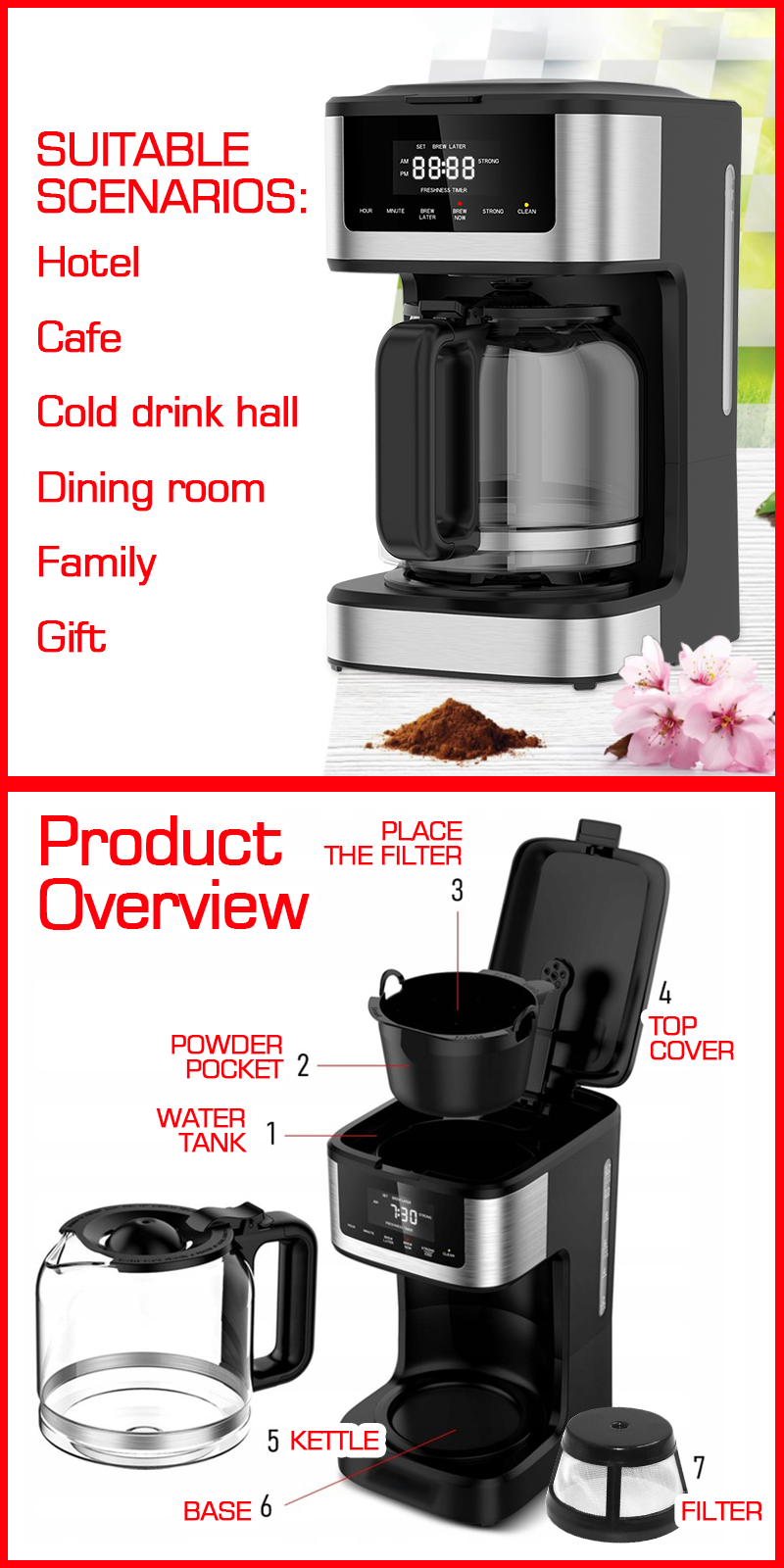 LAHOME Smart Drip Coffee Machine Hot/Ice Americano Tea Brew Maker ...