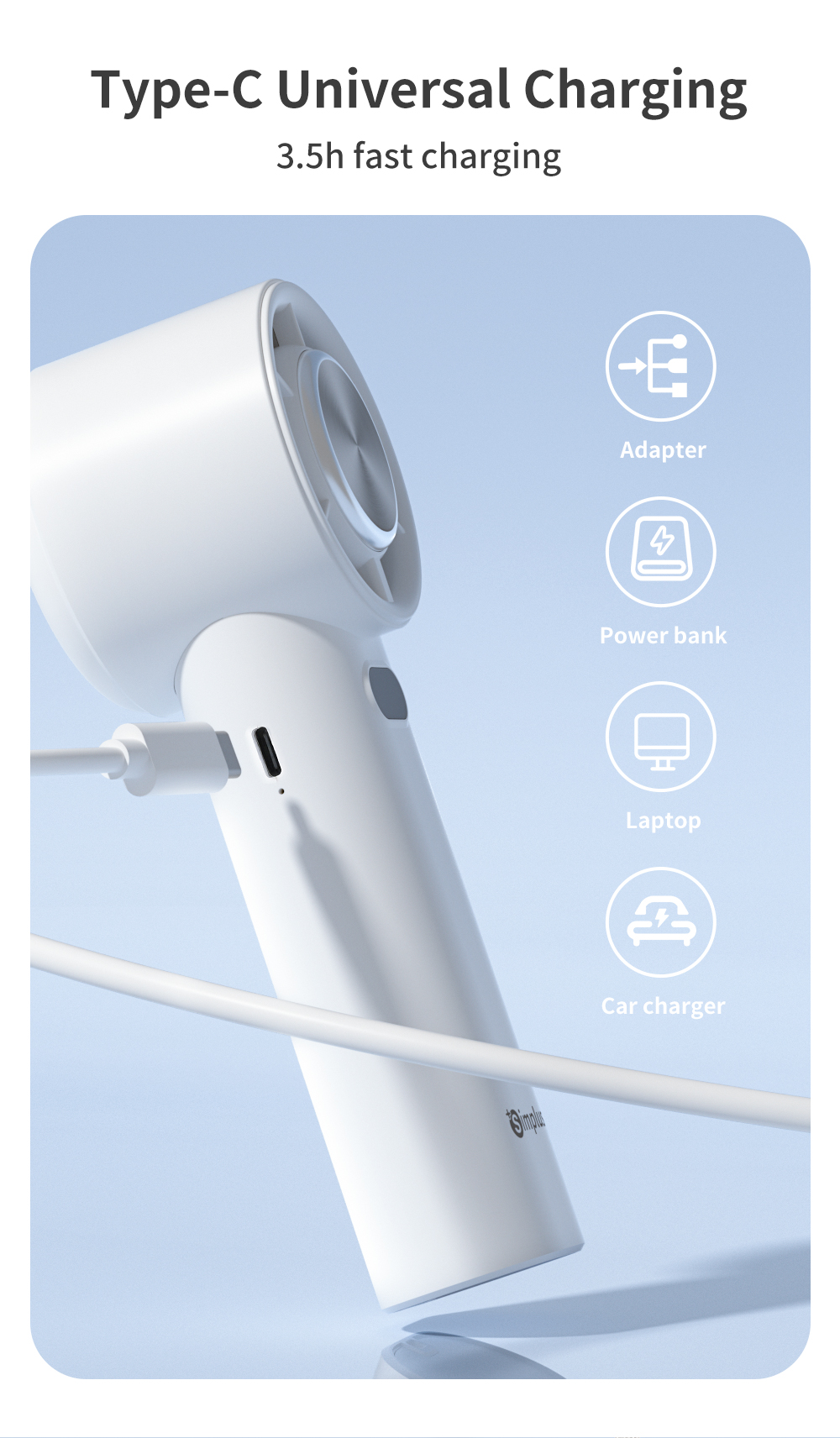 Simplus Portable Handheld Mini Fan | 100 Speed Levels | High Speed | Ice-Cooling Function | Type ...