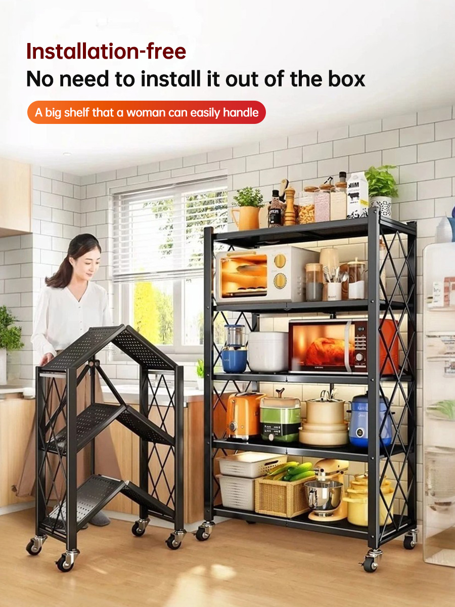 Foldable Storage Rack With Wheel Rak Dapur Rak 3/4/5 Rack Rak Barang ...