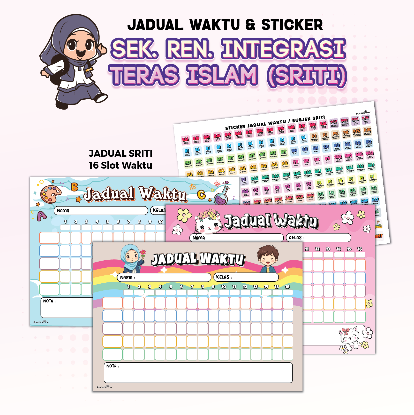 Jadual Waktu SRITI (16 box) Boleh Guna Semula, Saiz A4 Glossy ...