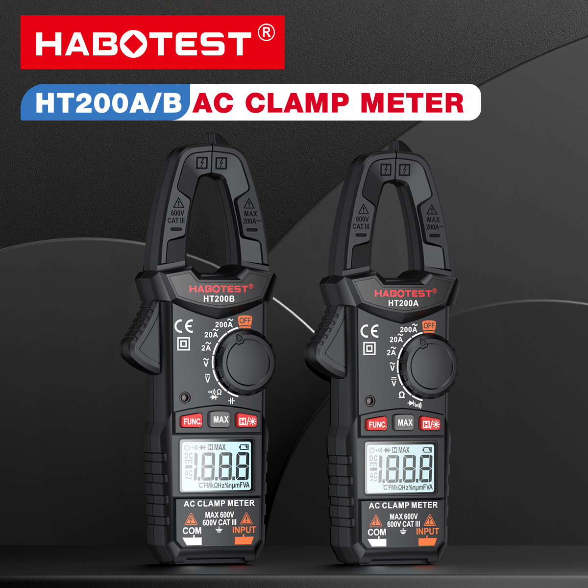 HABOTEST📢HT200B+HT89 Digital Clamp Meter 600V AC/DC 2000 Counts ...