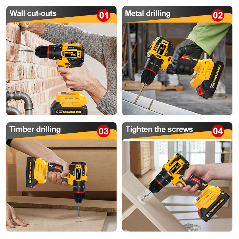 21V Set Cordless Drill Driver Kit Hand Drill Speed Screwdriver Power ...
