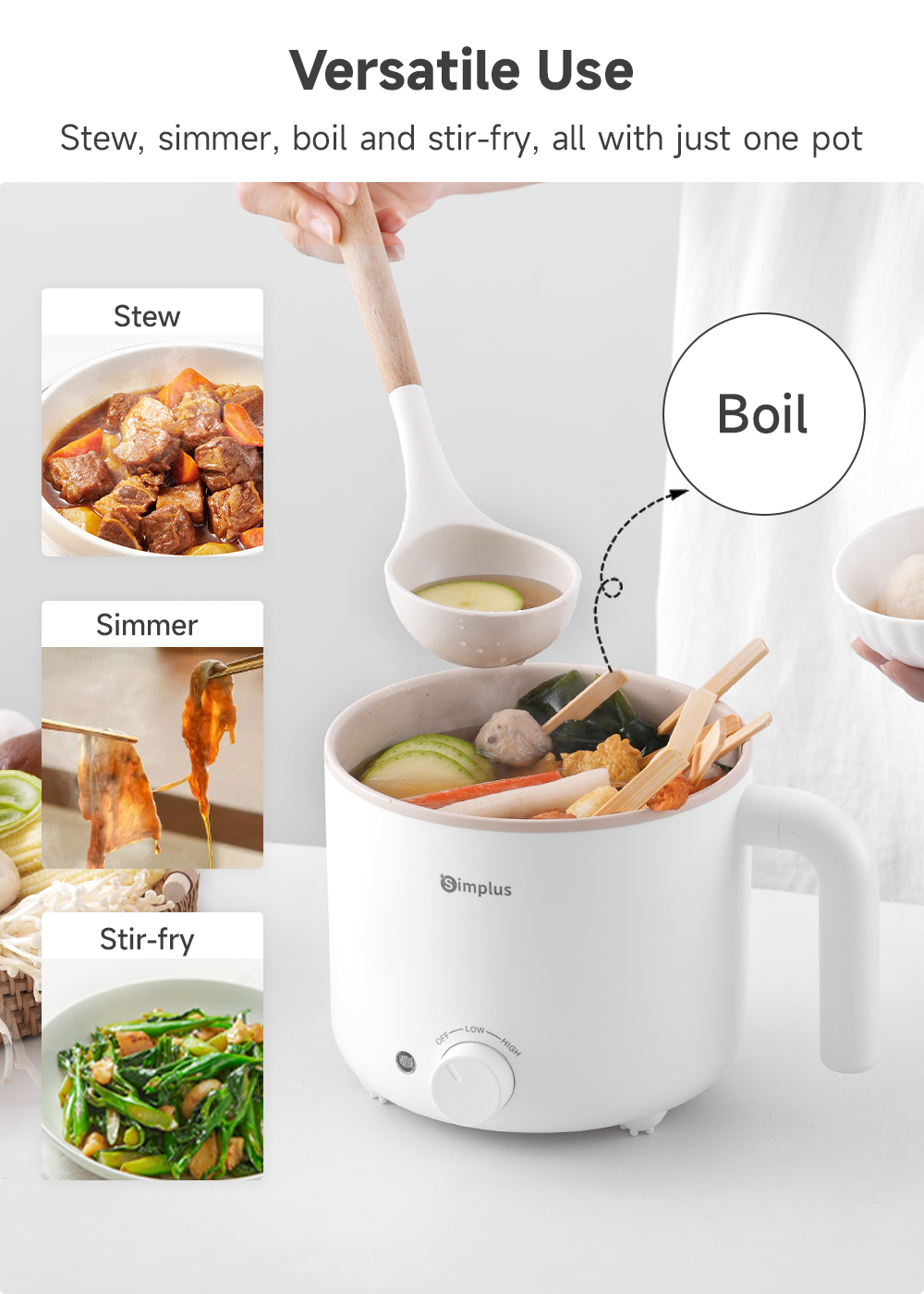 Simplus 1.7L Multi-Use Electric Cooker |630W|Non-Stick Coating|2 ...