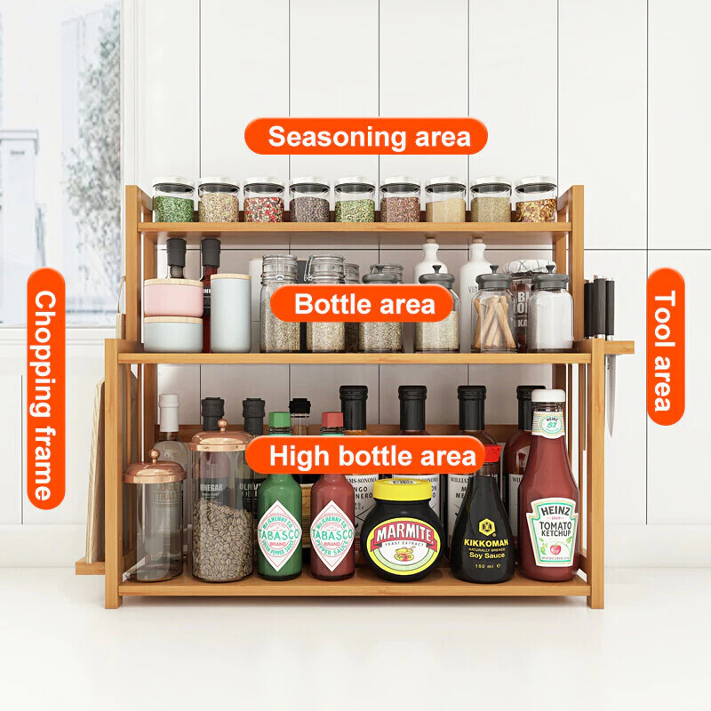 Rak Rempah Ratus Dapur Wooden Kitchen Organizer Rack 2/3/4Layers ...