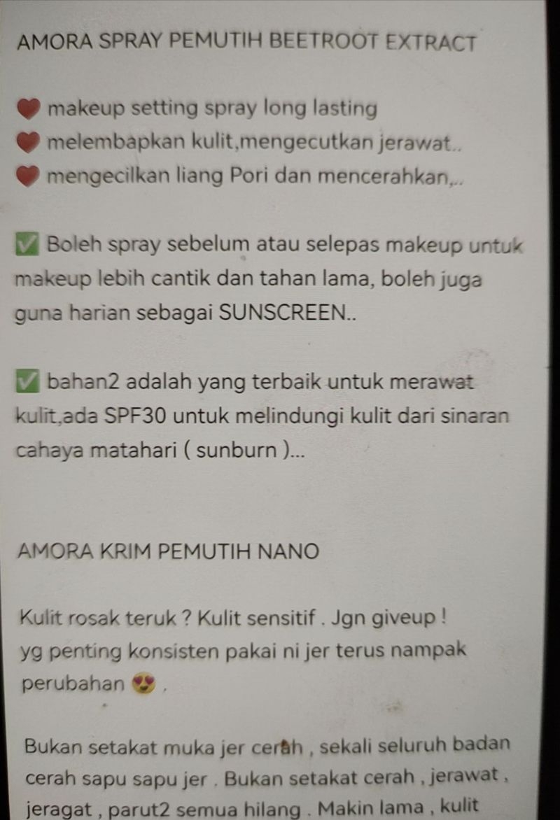 AMORA WHITENING SPRAY & CREAM PEMUTIH NANO AMORA(ORIGINAL) | Shopee ...