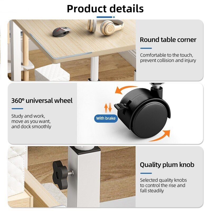 Multifunctional L60/80cm Adjustable Bedside Laptop Table Sofa Side ...
