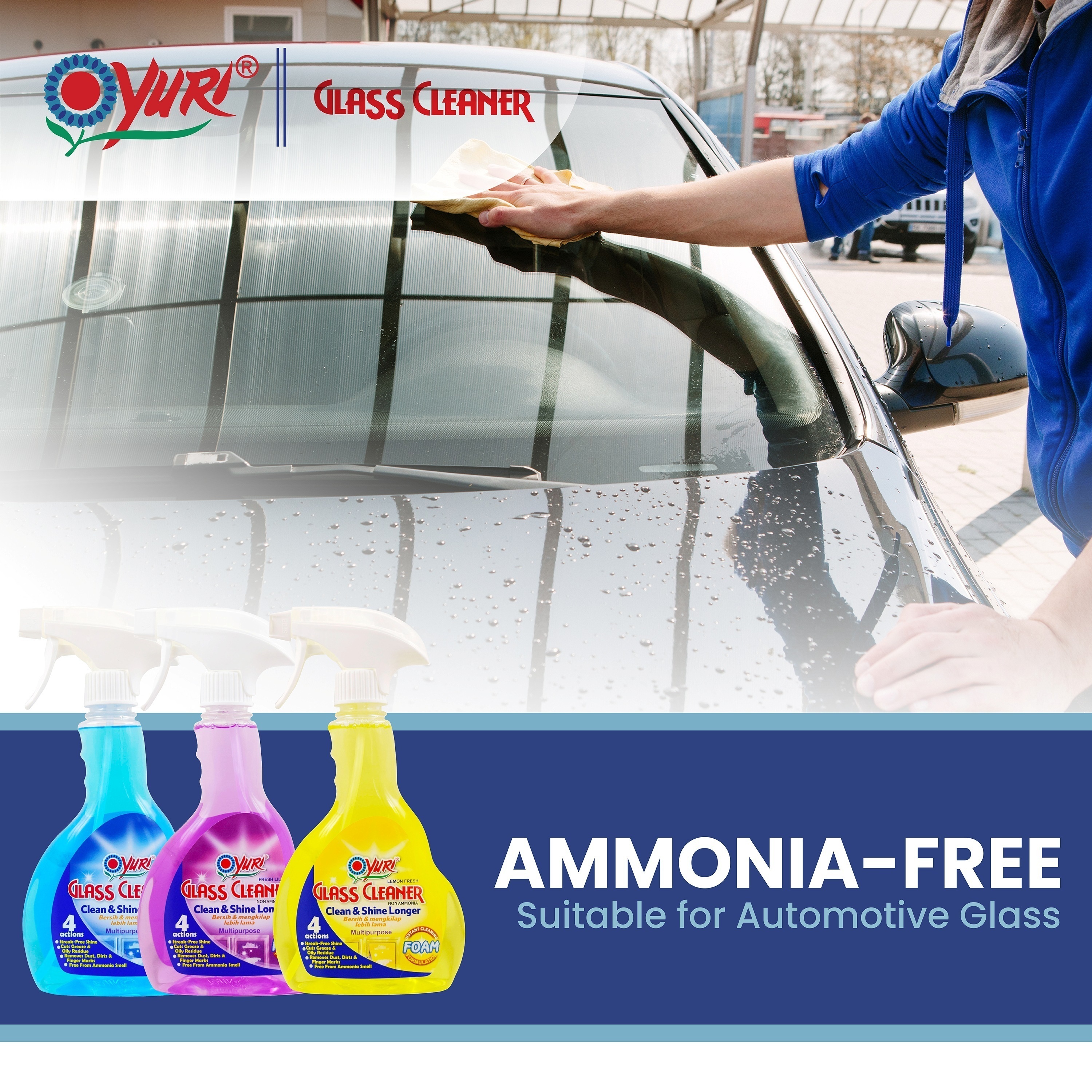 [Bundle of 2] Yuri Foaming Glass Cleaner Bundle (500mlx2) x2 (Ammonia ...