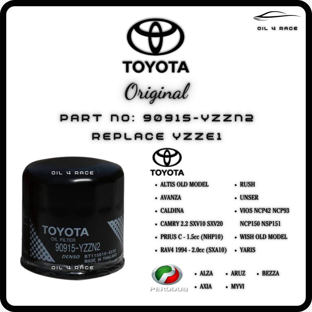 Genuine Toyota Oil Filter (Original) 90915-YZZN2 Replace YZZE1 | Shopee ...