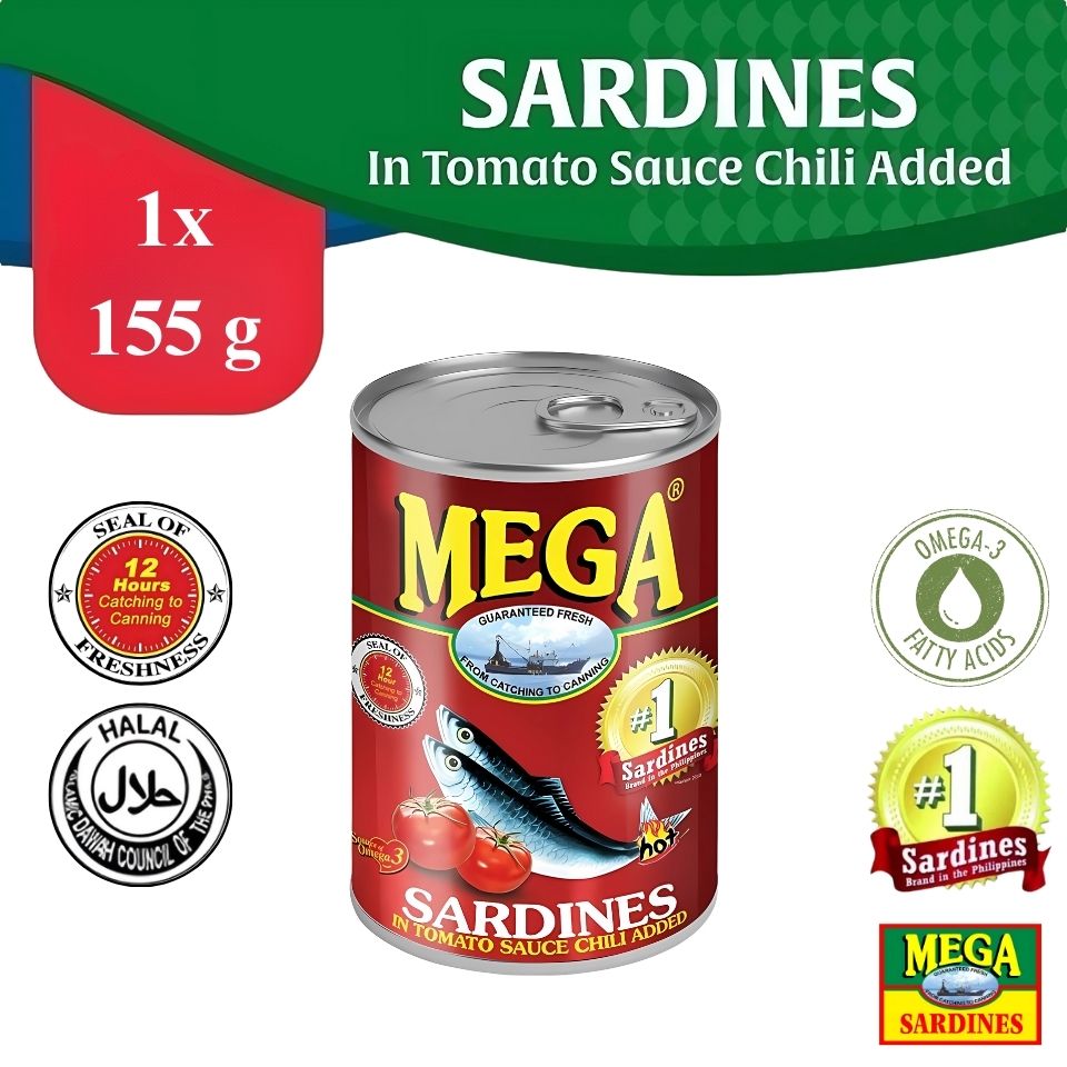 Mega Sardines Ikan Sardin Tin in Tomato Sauce Chili Added 155G Cili ...
