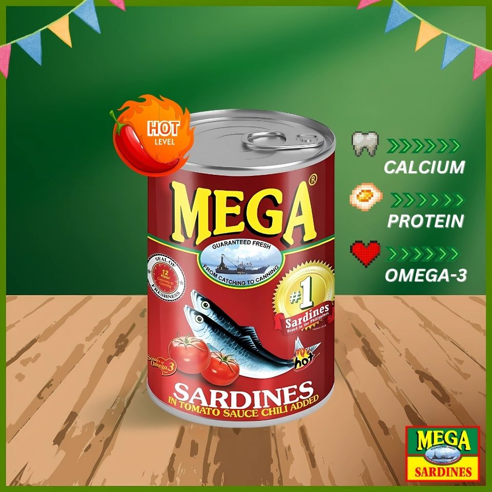 Mega Sardines Ikan Sardin Tin in Tomato Sauce Chili Added 12 x 155G ...