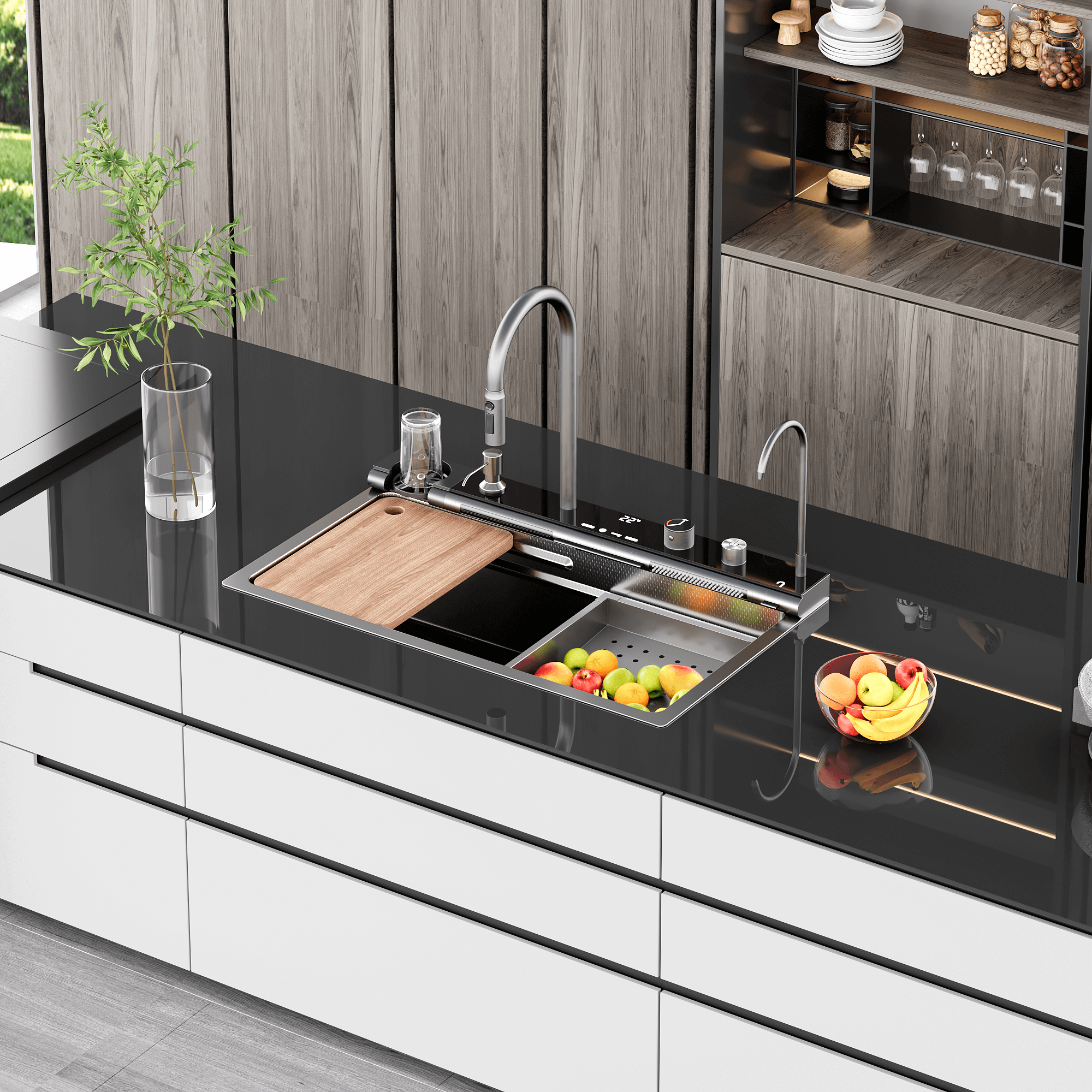Honeycomb Sink 304 Smart Digital Display Waterfall Hydropower Sinki ...