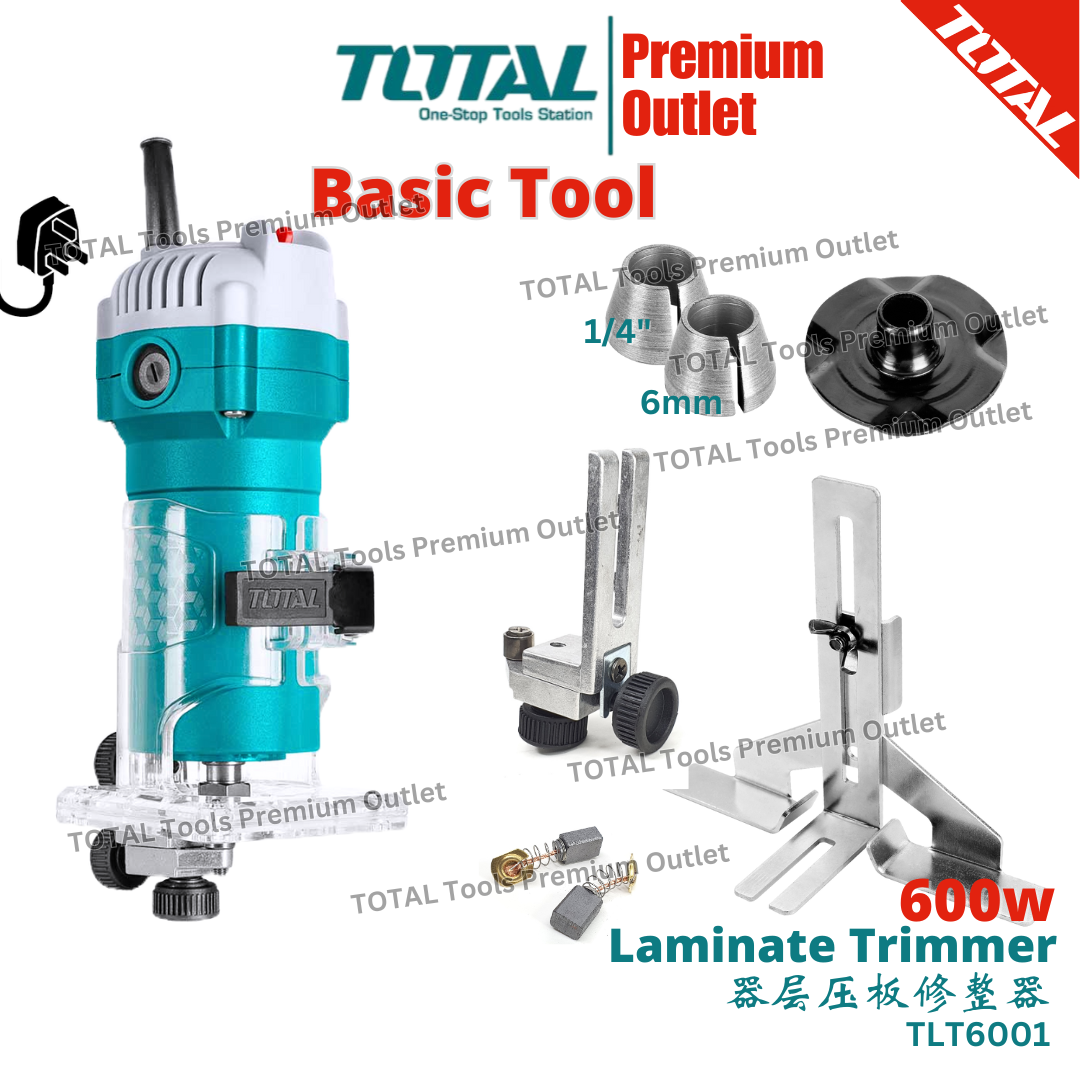 TOTAL Tools Corded 600W Laminate trimmer 6mm/1/4" with extra 1 set ...