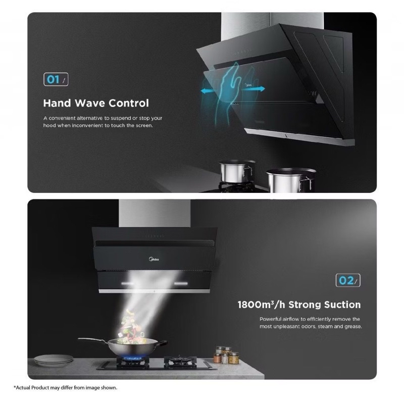 Midea Cooker Hood 1800m3/HR MCH-90B65 with Gesture Control + Midea ...