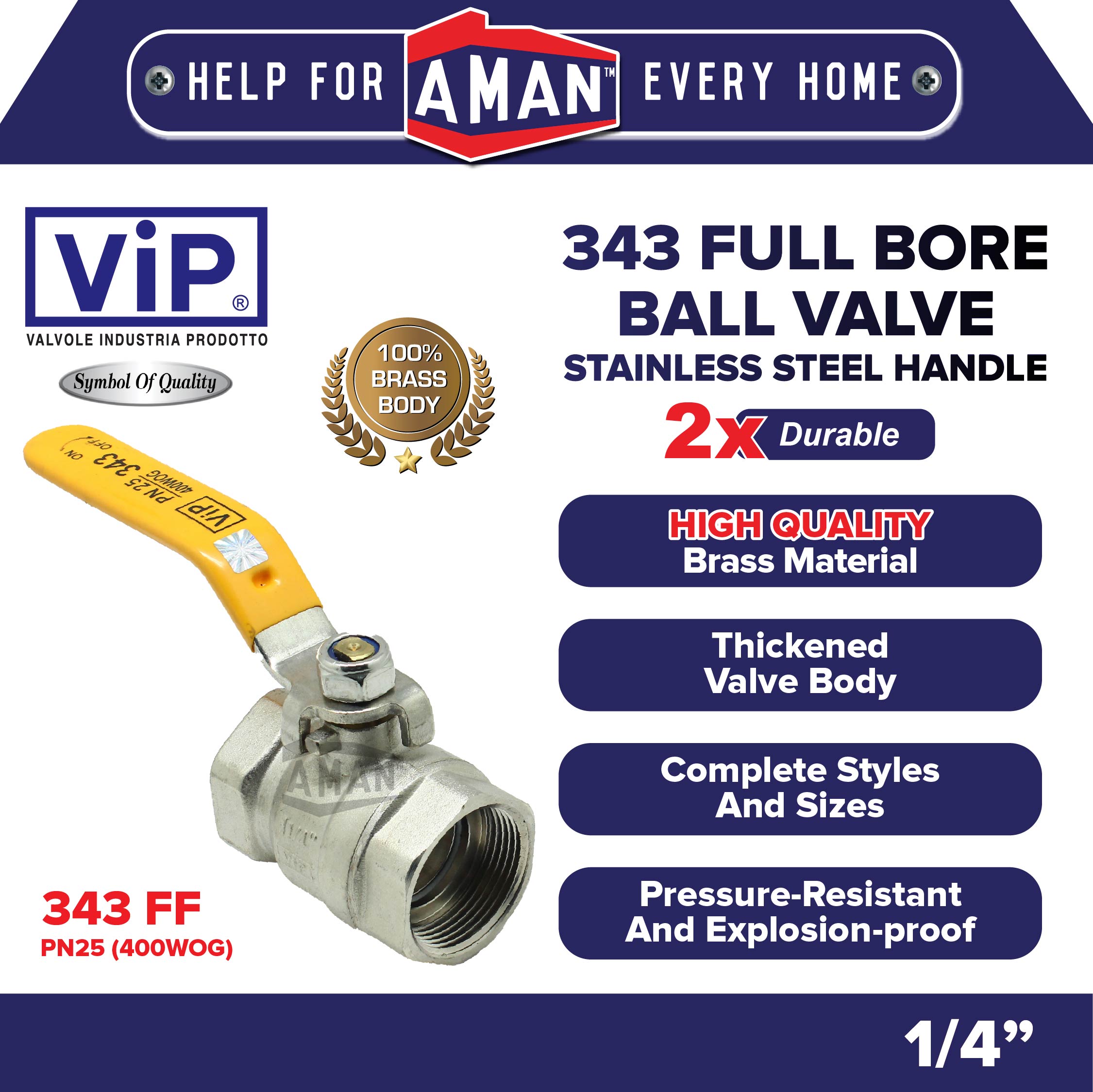 ViP PN25 Full Bore Ball Valve FF Brass Body Water Pipe Fitting Water ...