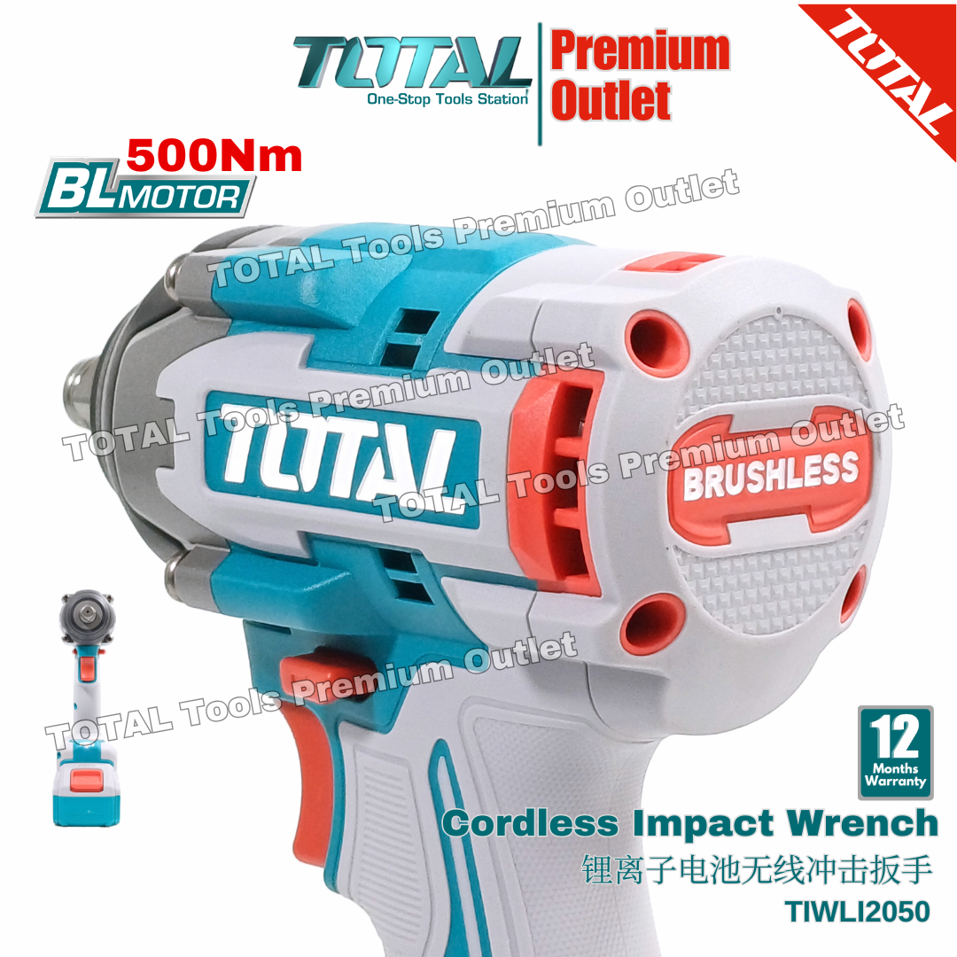TOTAL Tools 20V series 500Nm Cordless Impact Wrench BL motor+FREE HAND ...
