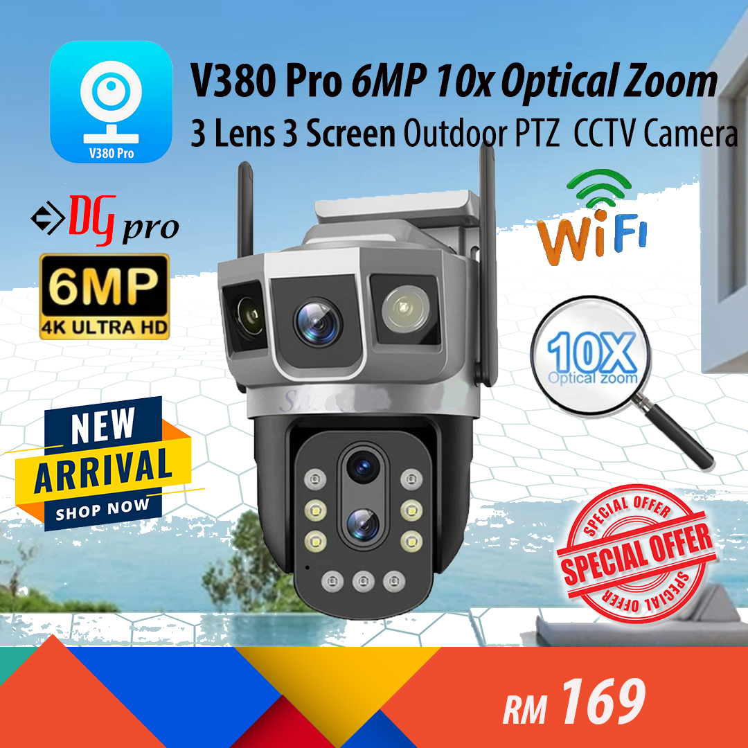 [NEW ARRIVAL] V380 PRO 6MP Wifi / 4G Sim Card 10x Optical Zoom 3 Lens 3 Screens Outdoor PTZ ...