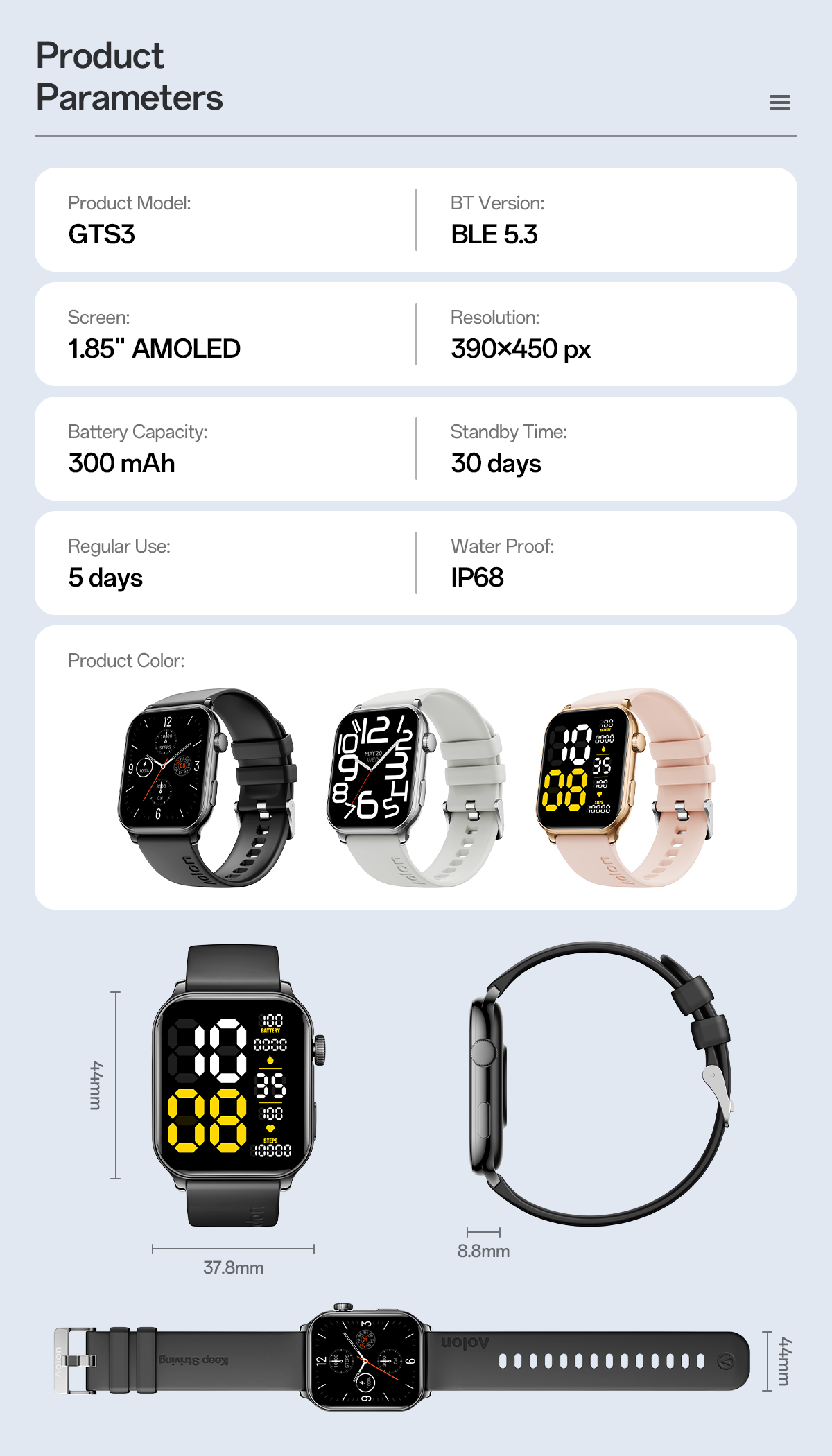 Aolon New GTS 3 Smart Watch Amoled Display Ultra-thin Metal Body ...