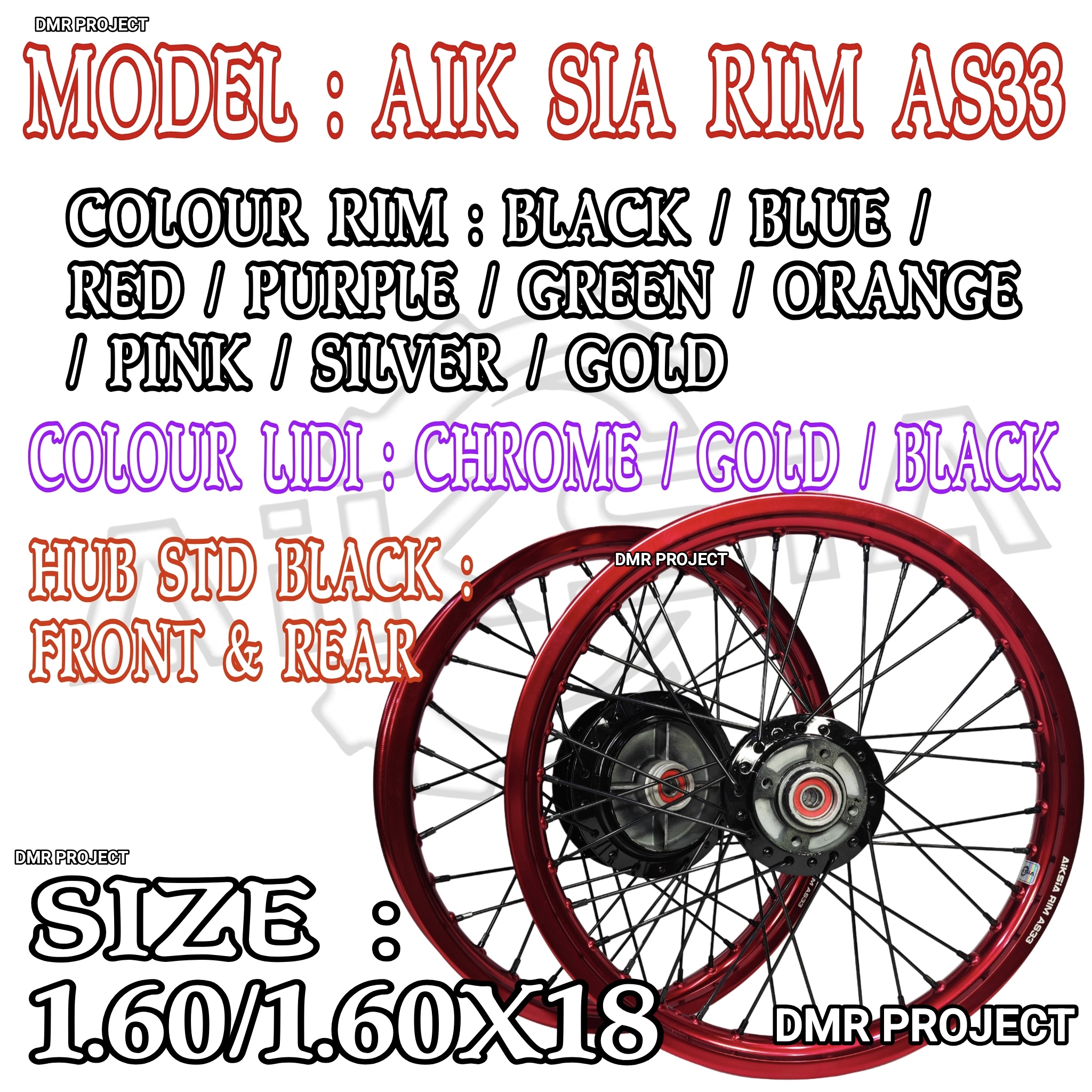 [AIK SIA] RXZ/MILI/CATALYZER 1.60X18 ALLOY RIM RXZ135 AIKSIA (COMPLAT ...