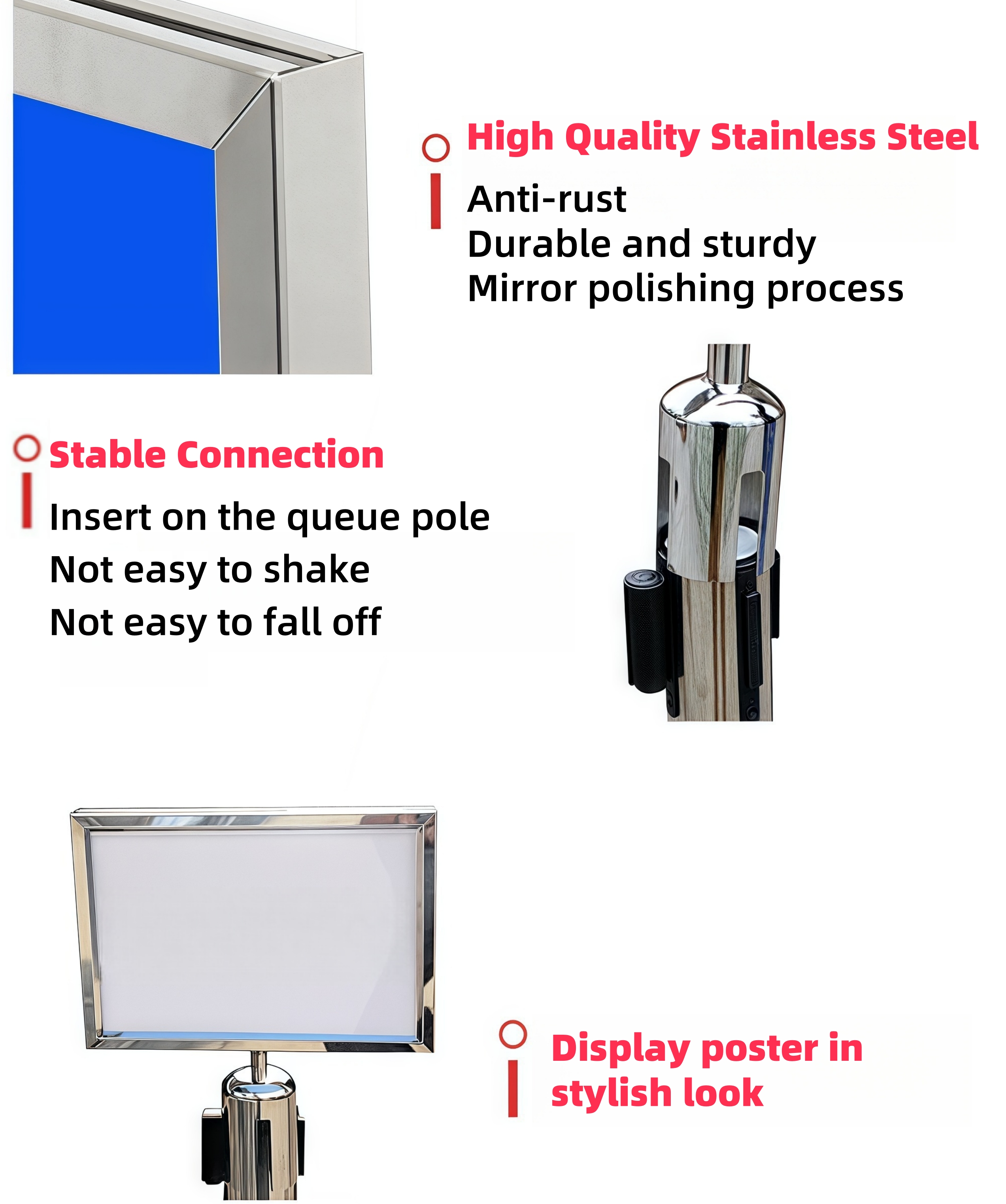 A4 Queue Pole Stand Display Board Frame signboard Queue Stanchion Top ...