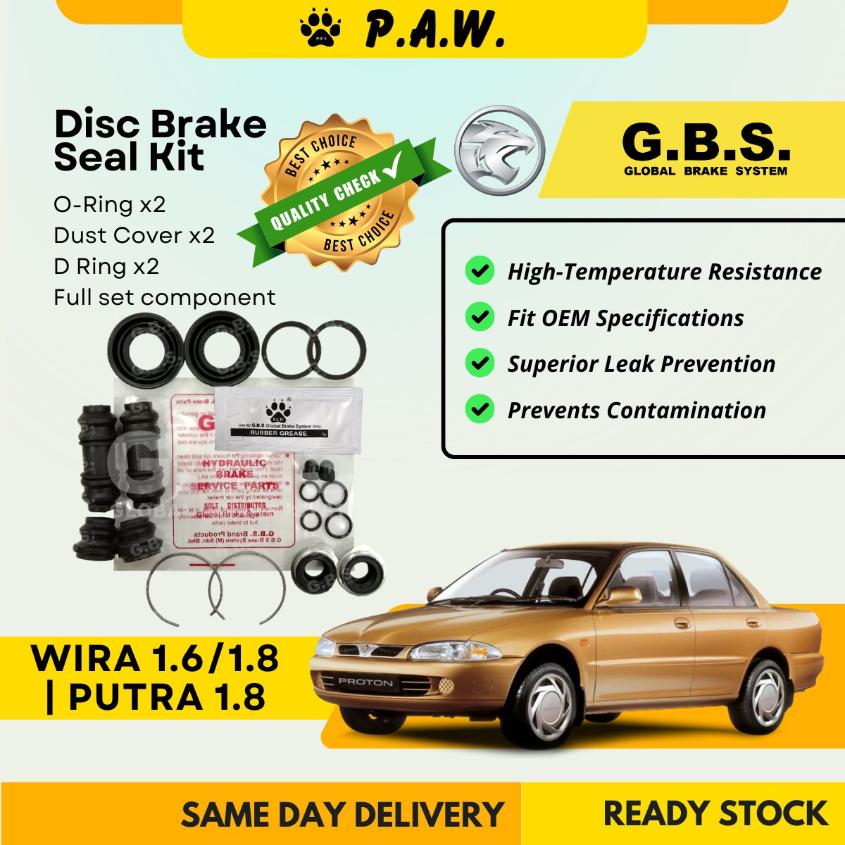 GBS Disc Brake Seal Kit For PROTON WIRA 1.6 1.8 (Rear) (Full Set ...