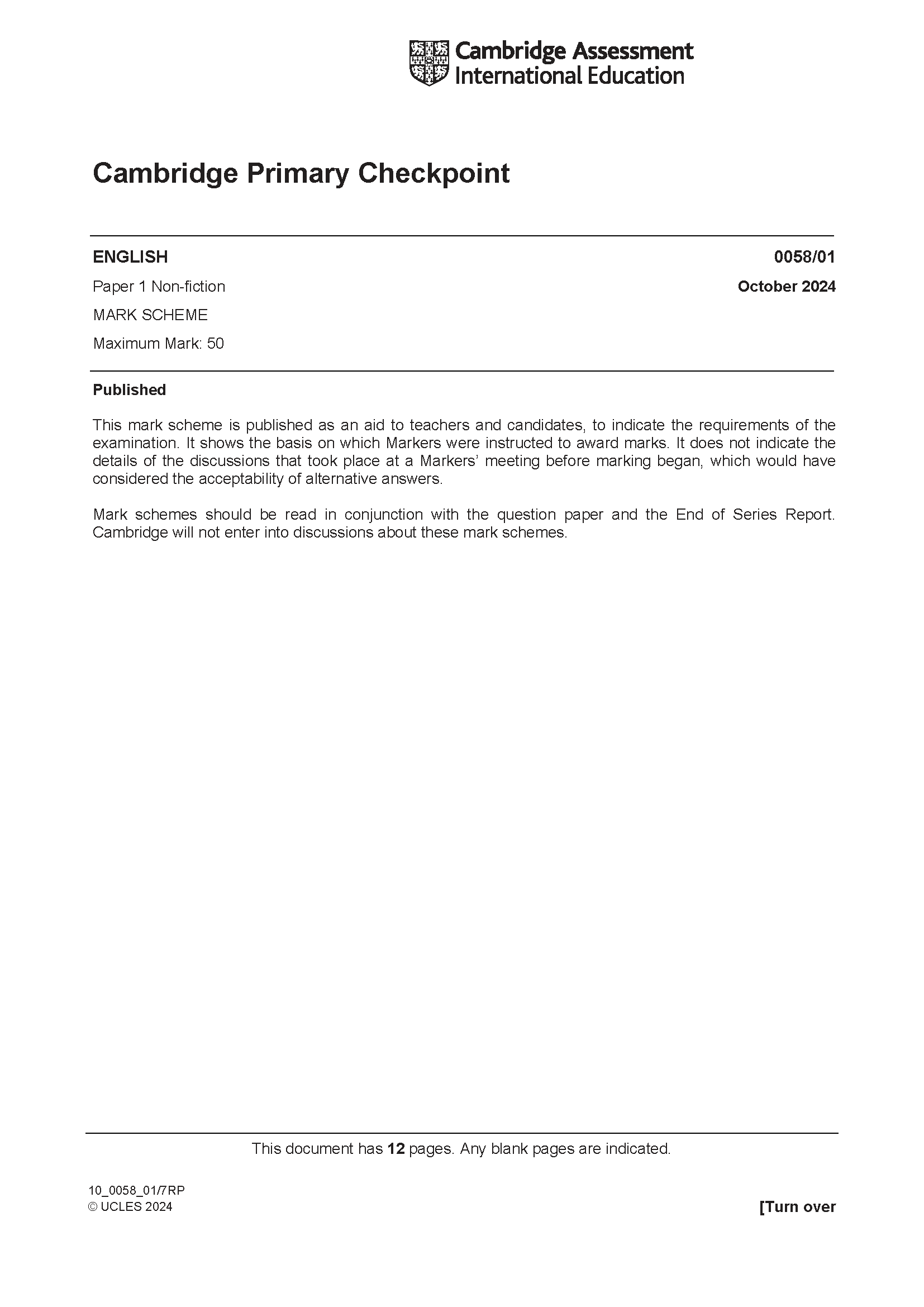 PY7 LATEST 2024 OCT⚡ Cambridge Primary Checkpoint Past Year Papers ...