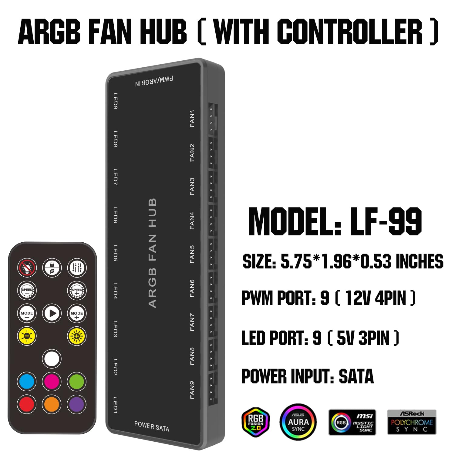 ARGB Fan Hub 5V-3PIN ARGB 12V 4PIN PWM 2-in-1 RGB Case Fan Hub with ...