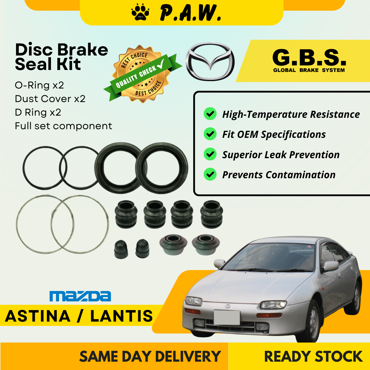 GBS Disc Brake Seal Kit For Mazda Astina / Lantis / 323F Z5 1.5 1996-1998 (Front) (Full Set ...