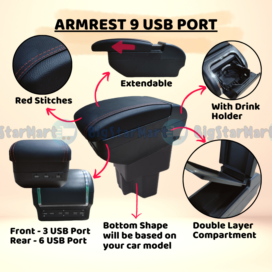 Car Armrest Console box USB Port Armrest Axia old Bezza Viva Myvi old ...
