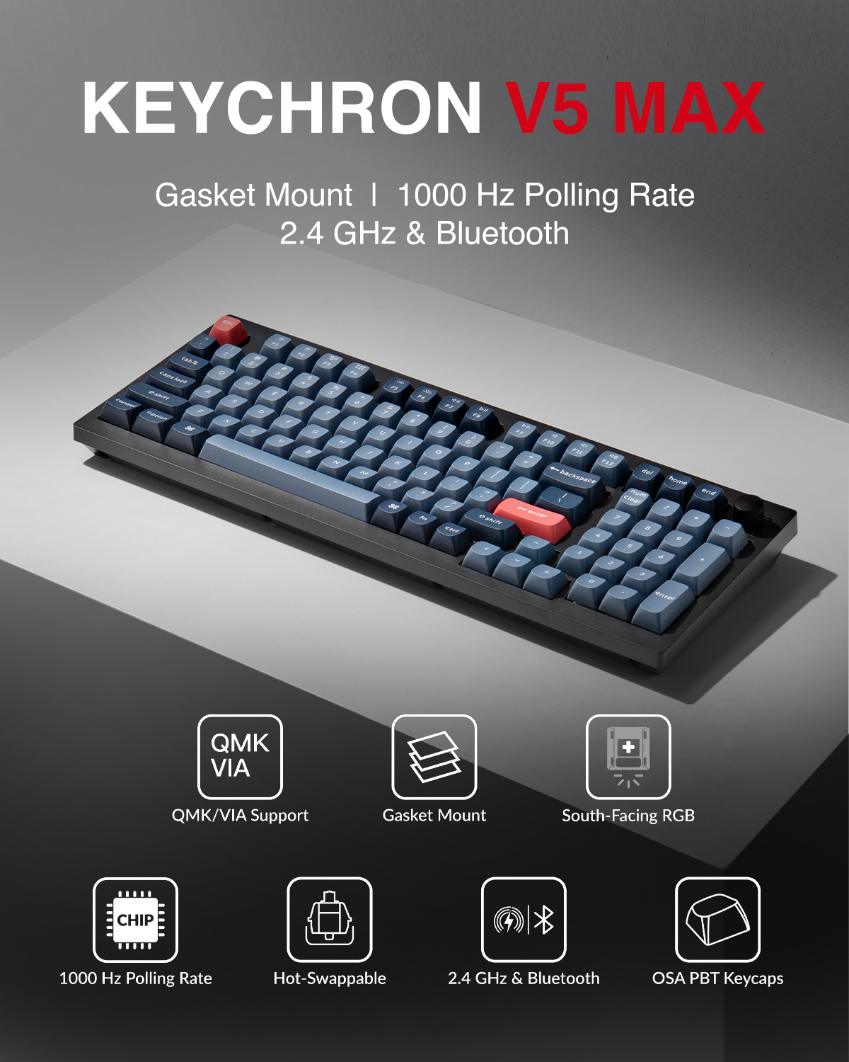 [Top] Keychron V5 Max Wireless Mechanical Keyboard | 96% Layout ...