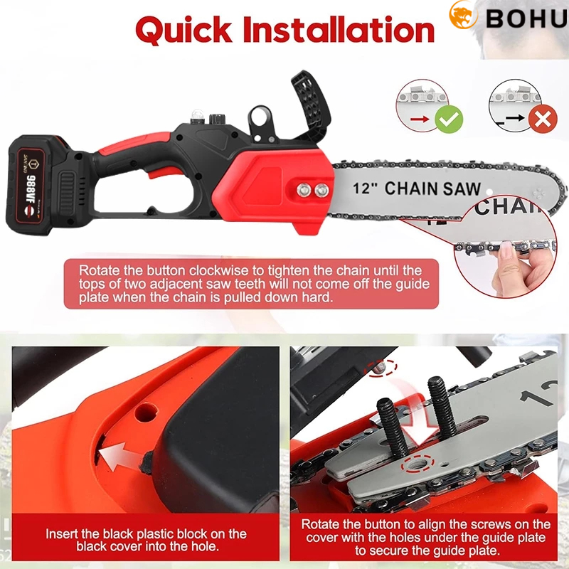 BOHU 12Inch Cordless Chainsaw 13888W Electric Portable Wood Working ...