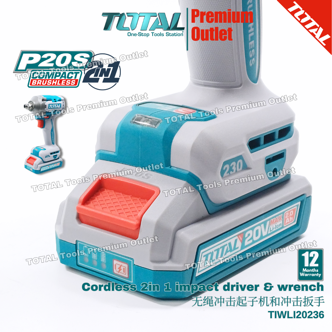 TOTAL Tools 2 in 1 Cordless compact ½" impact wrench & Hex shank driver 无绳冲击起子机和冲击扳手 ...
