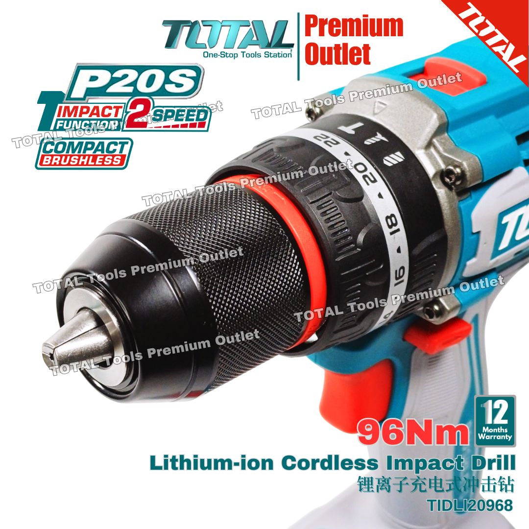 TOTAL Tools 96Nm Compact BL motor Cordless Impact Drill Metal Chuck ∅0. ...