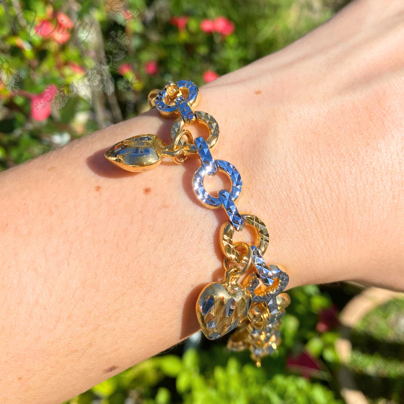 Rantai Tangan Link O Duo Warna Emas Suasa Buah Hati Bold Gold Plated ...